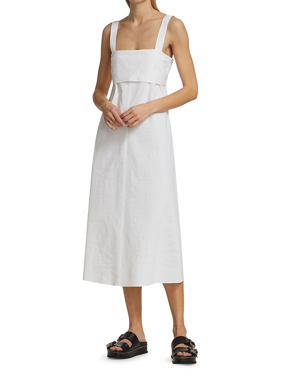Theory Tie-Back Linen-Blend Midi Dress Size In White - 25% Off |  Editorialist