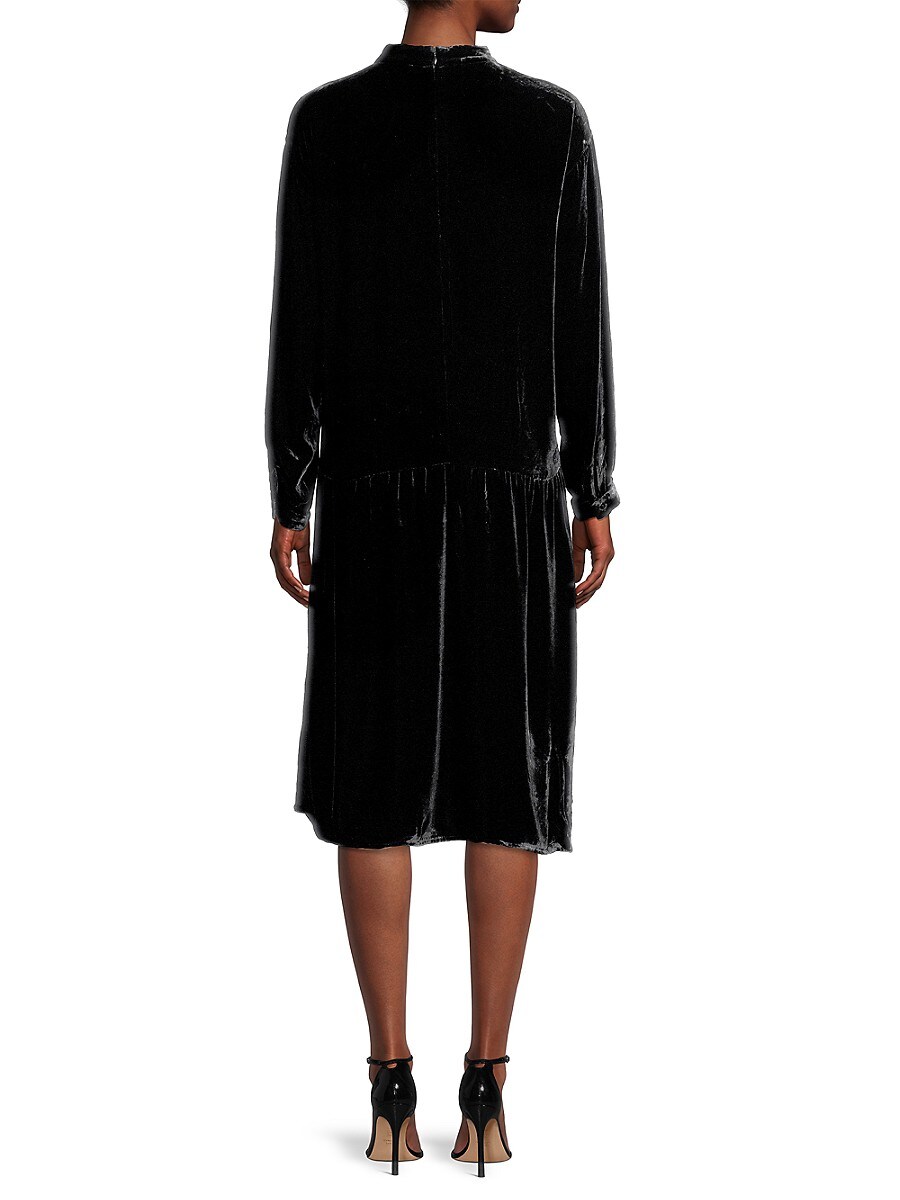 Eileen Fisher Drop-Waist Velvet Dress - Black | Editorialist Eileen Fisher Drop-Waist Velvet Dress - Black | Editorialist
