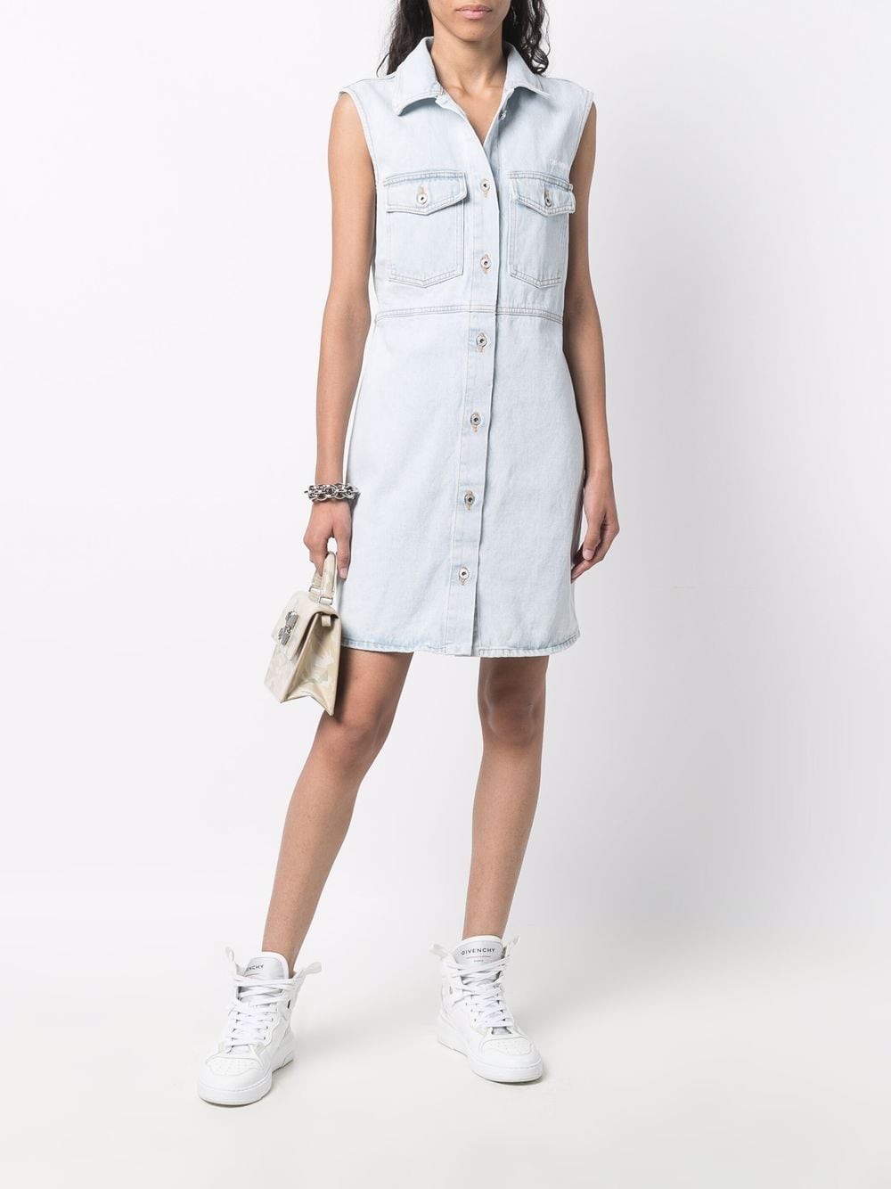 OFF-WHITE Logo-Print Denim Shirt Dress