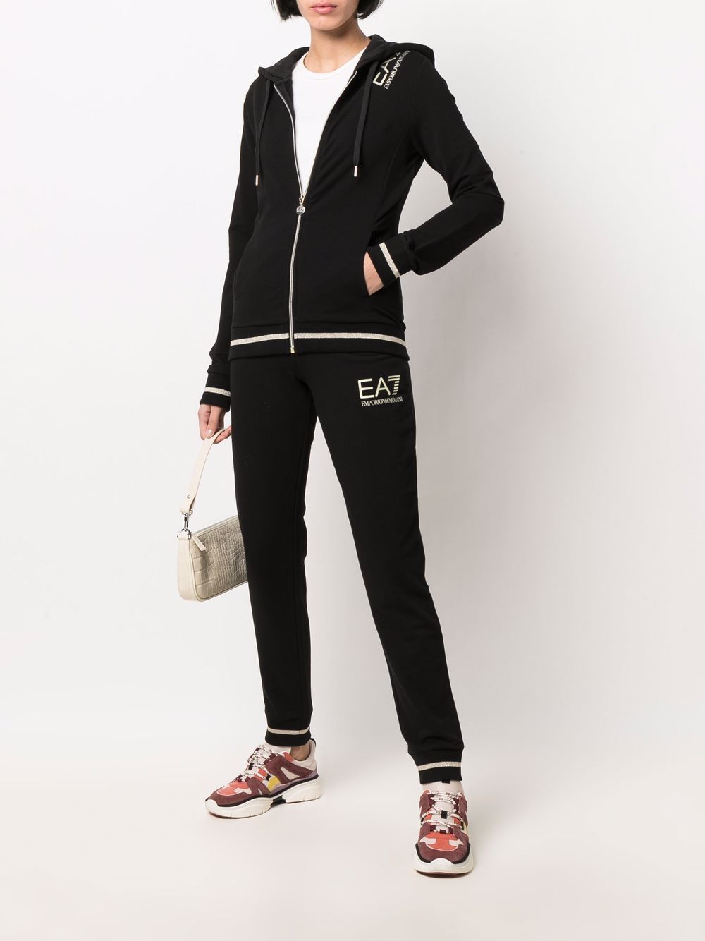 Ea7 Velour Track Jacket With Logo In Black | Editorialist