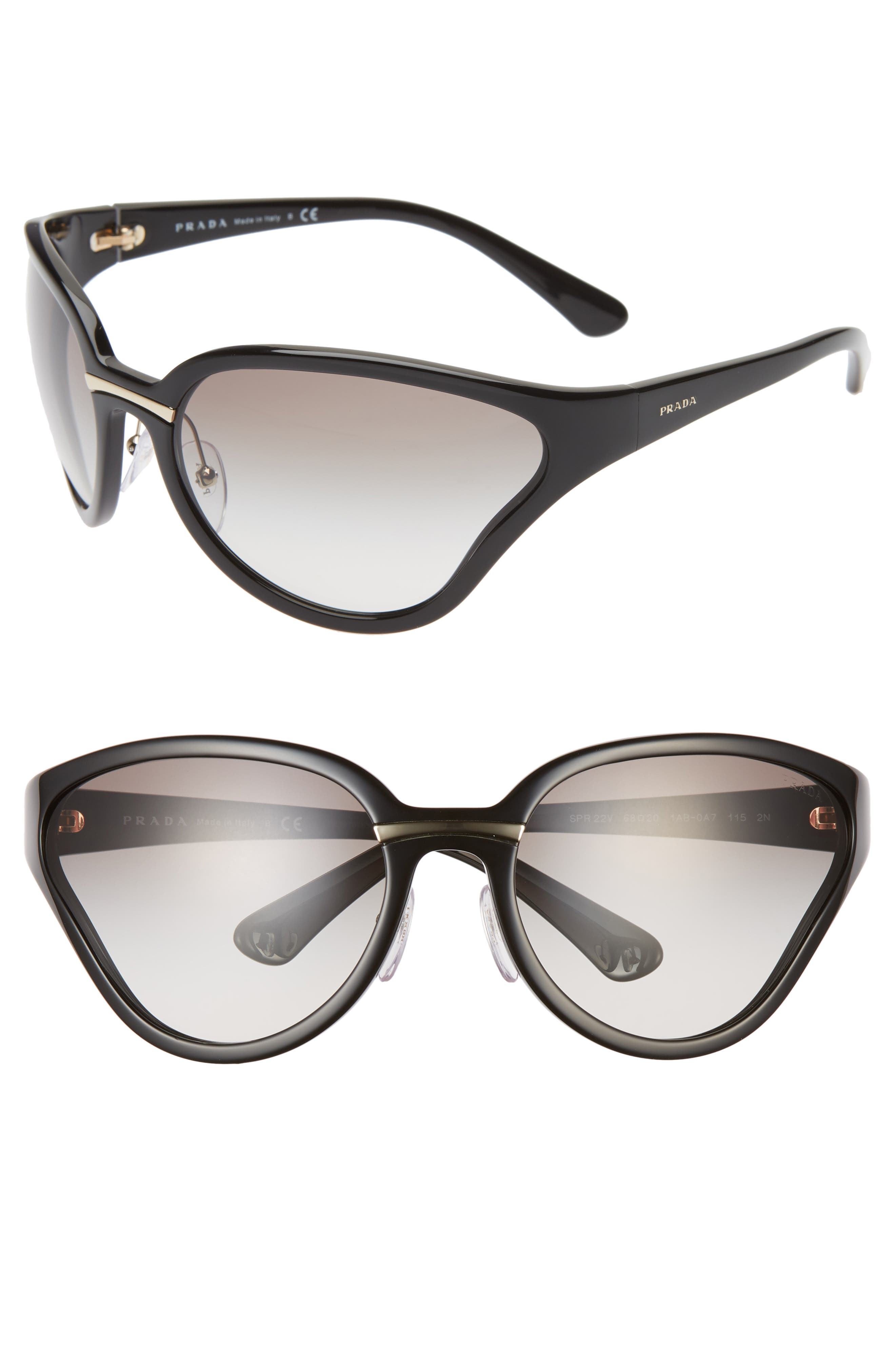 Prada 68mm Oversize Wrap Butterfly Sunglasses In Black/Black  display picture 1