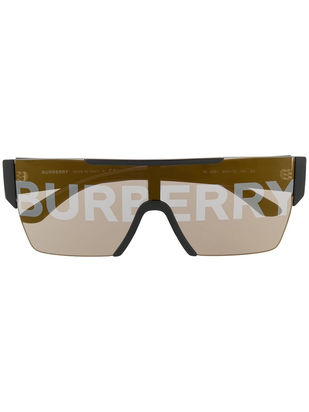 Burberry Shield Frame Sunglasses With Logo Print In Black 