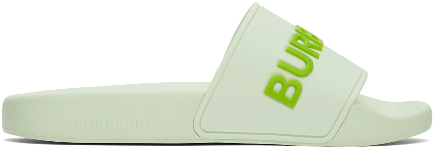 Burberry Green Furley Slides - Pistachio | Editorialist display picture 3