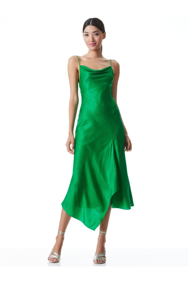 alice and olivia harmony midi dress Alice + Olivia Harmony Asymmetrical Midi Dress Sage Green Straps 2 NWOT $395