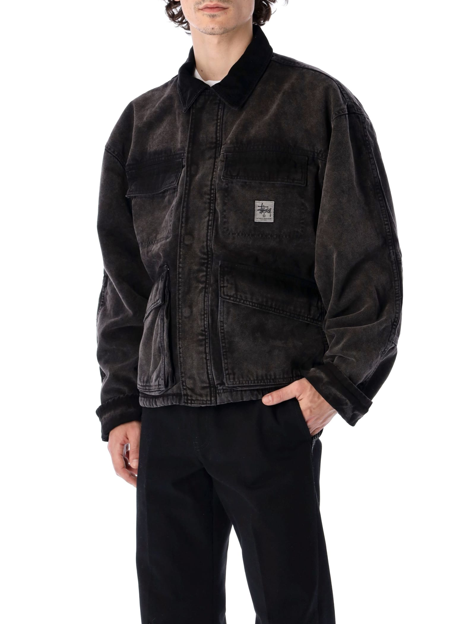 StüSsy Washed Canvas Shop Jacket - Black | Editorialist
