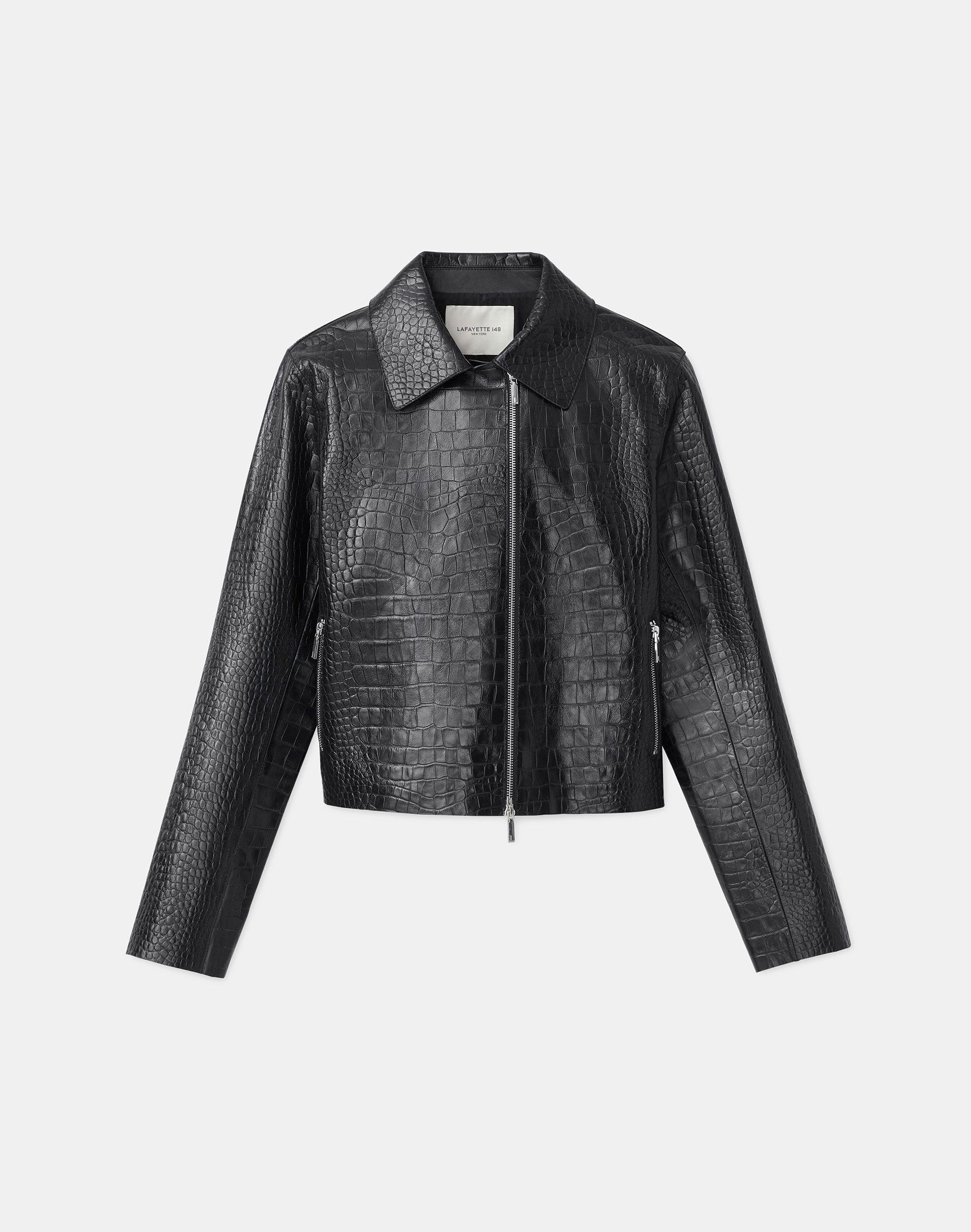 Lafayette 148 New York Bex Moto Jacket In Italian Croc-Embossed