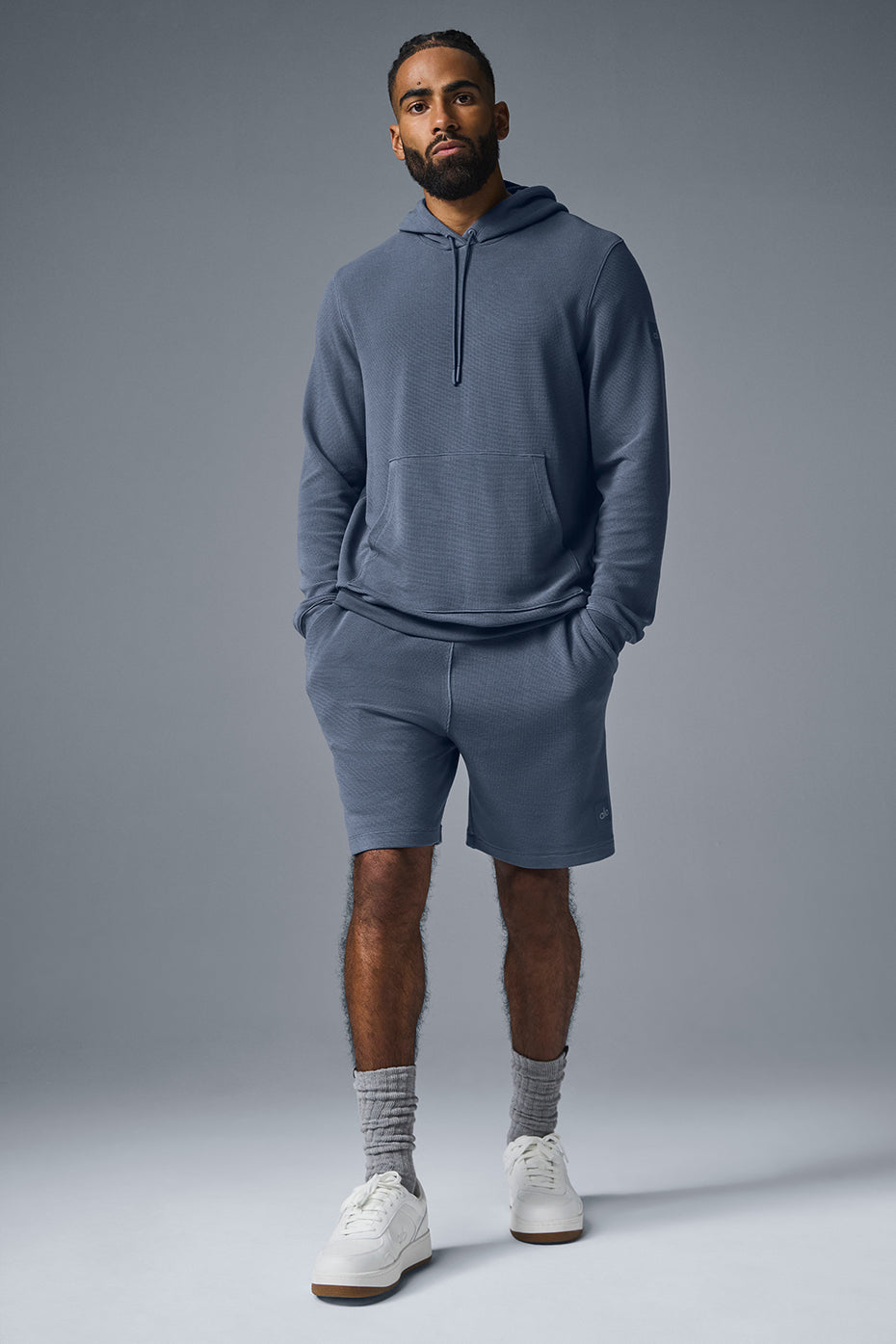 Alo Yoga Micro Waffle Knit Hoodie - Bluestone | Editorialist