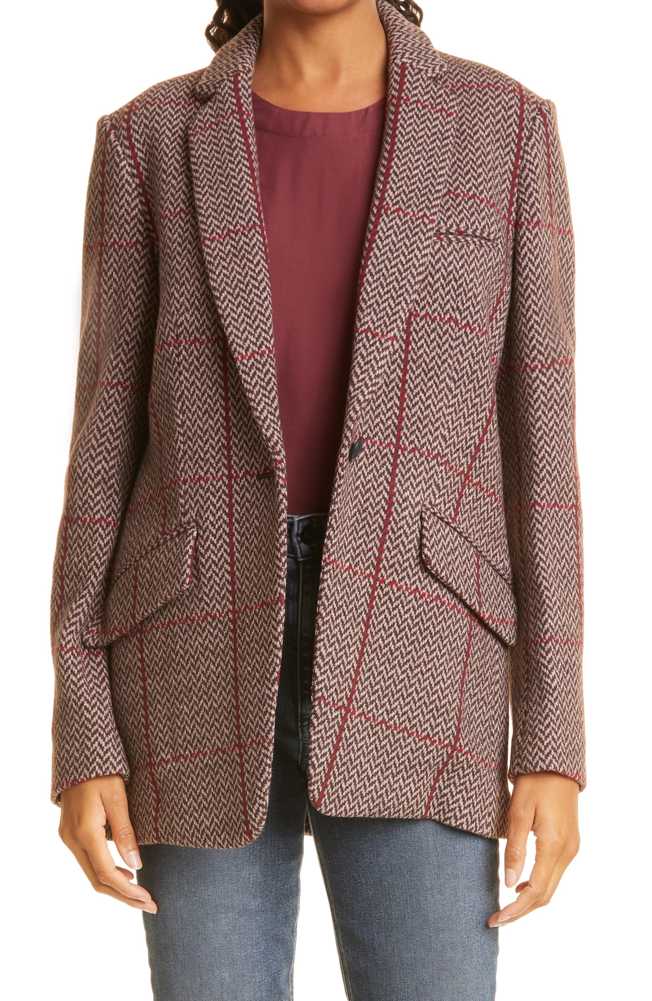 Rag Bone Margot Plaid Wool Blend Blazer In Paprika 60% Off