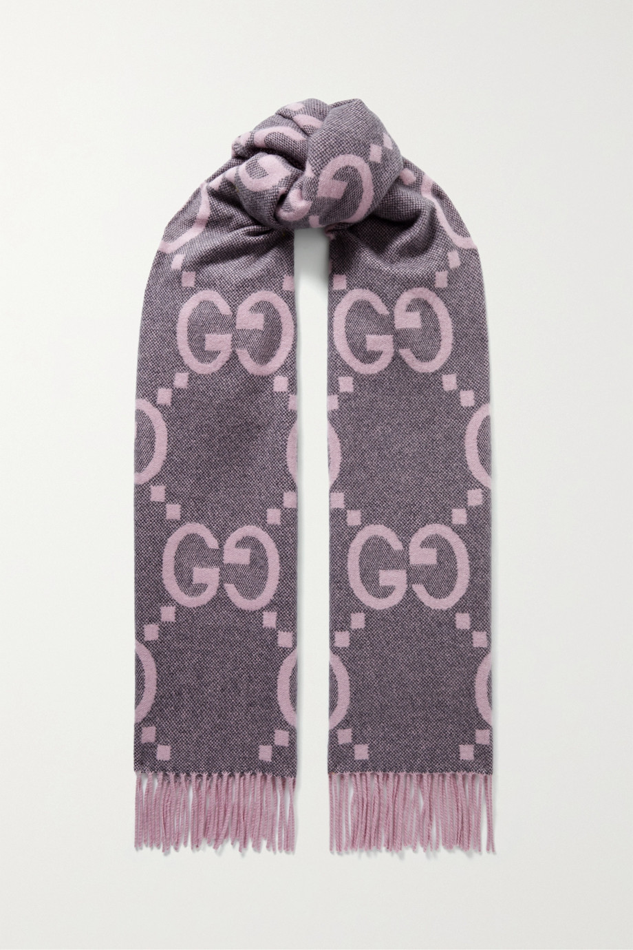 Gucci Fringed Cashmere-Jacquard Scarf - Lilac | Editorialist