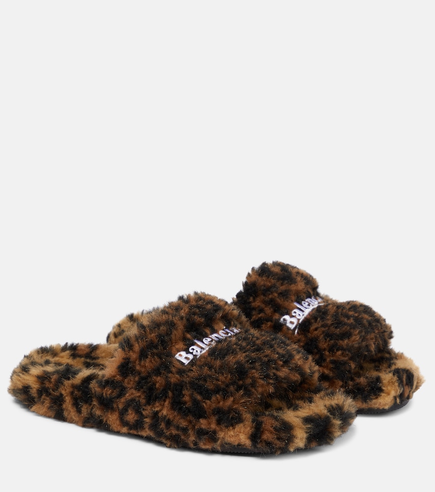 Balenciaga Leopard Print Faux Fur Slide Sandals - Brown/Tan Balenciaga Brown/Black Fur Leopard Print Flat Slides Size 39  main image 3