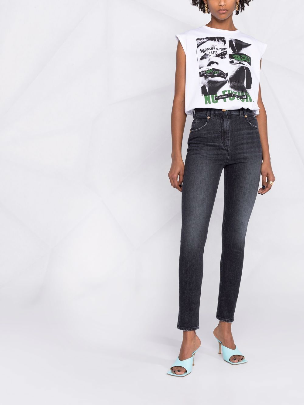 BALMAIN High-Waisted Button-Detail Denim Jeans