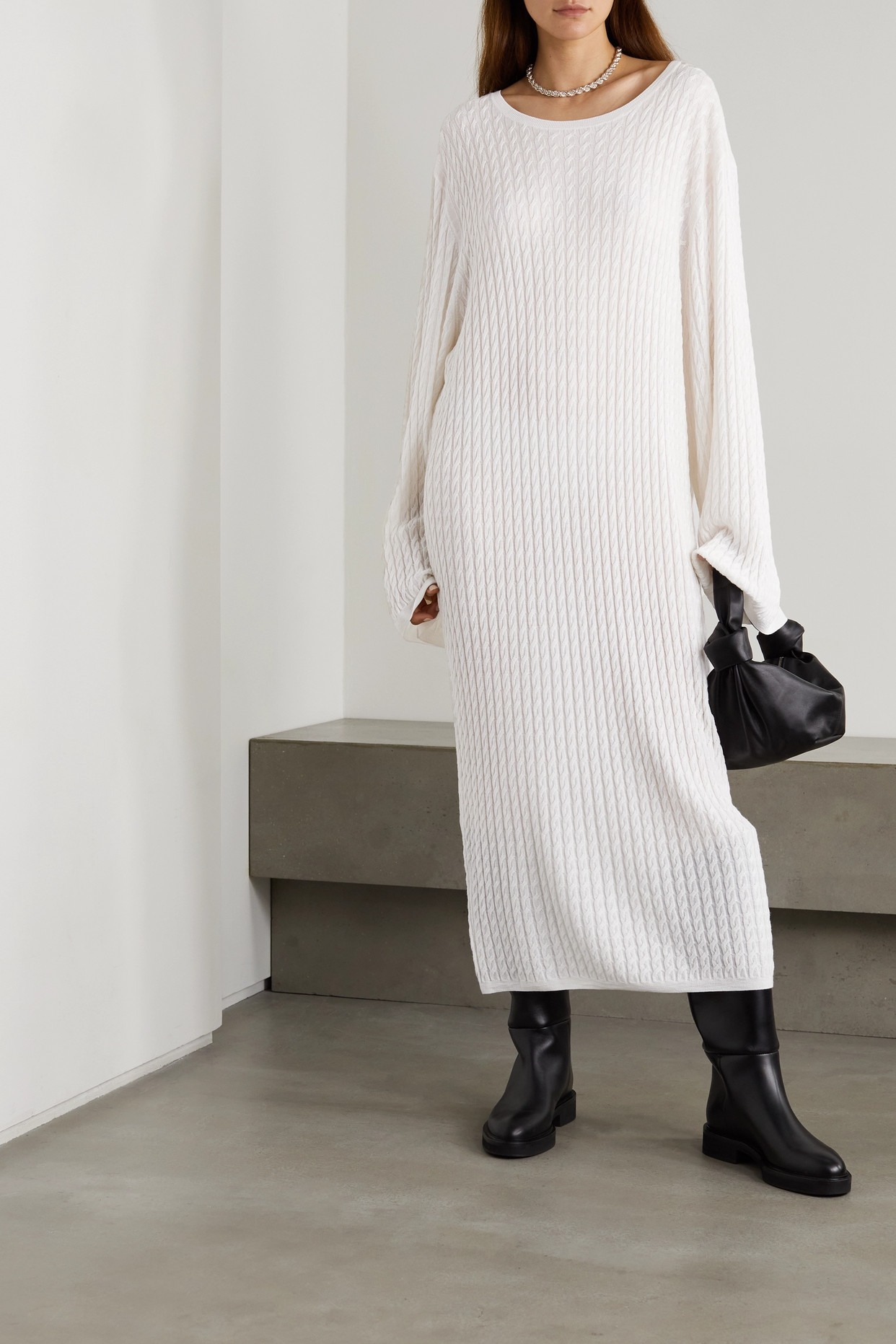 Toteme Cable-Knit Wool Midi Dress In Off-White - 60% Off | Editorialist