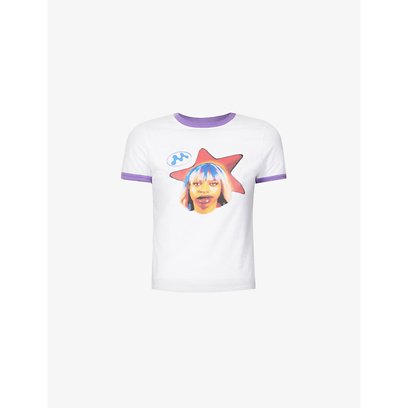 Mowalola White Purple Mowa Graphic-Print Cotton-Jersey T-Shirt