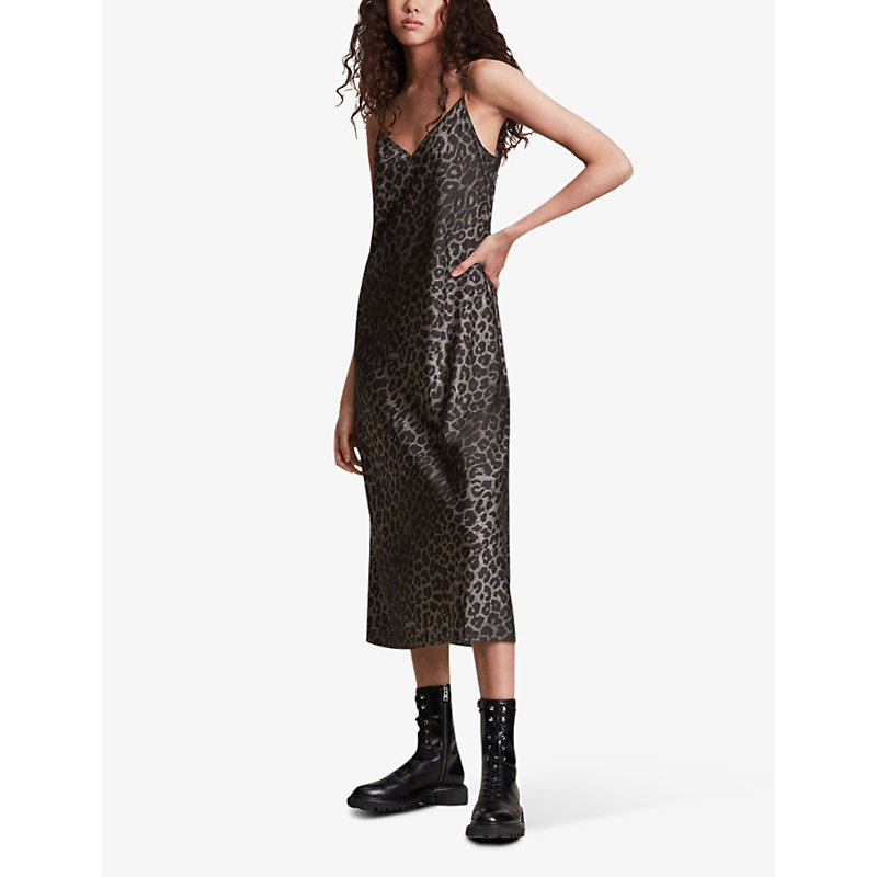 Allsaints Khaki Green Tierney Leppo Leopard-Print Satin Slip Dress - One-Color | Editorialist Allsaints Khaki Green Tierney Leppo Leopard-Print Satin Slip Dress - One-Color | Editorialist