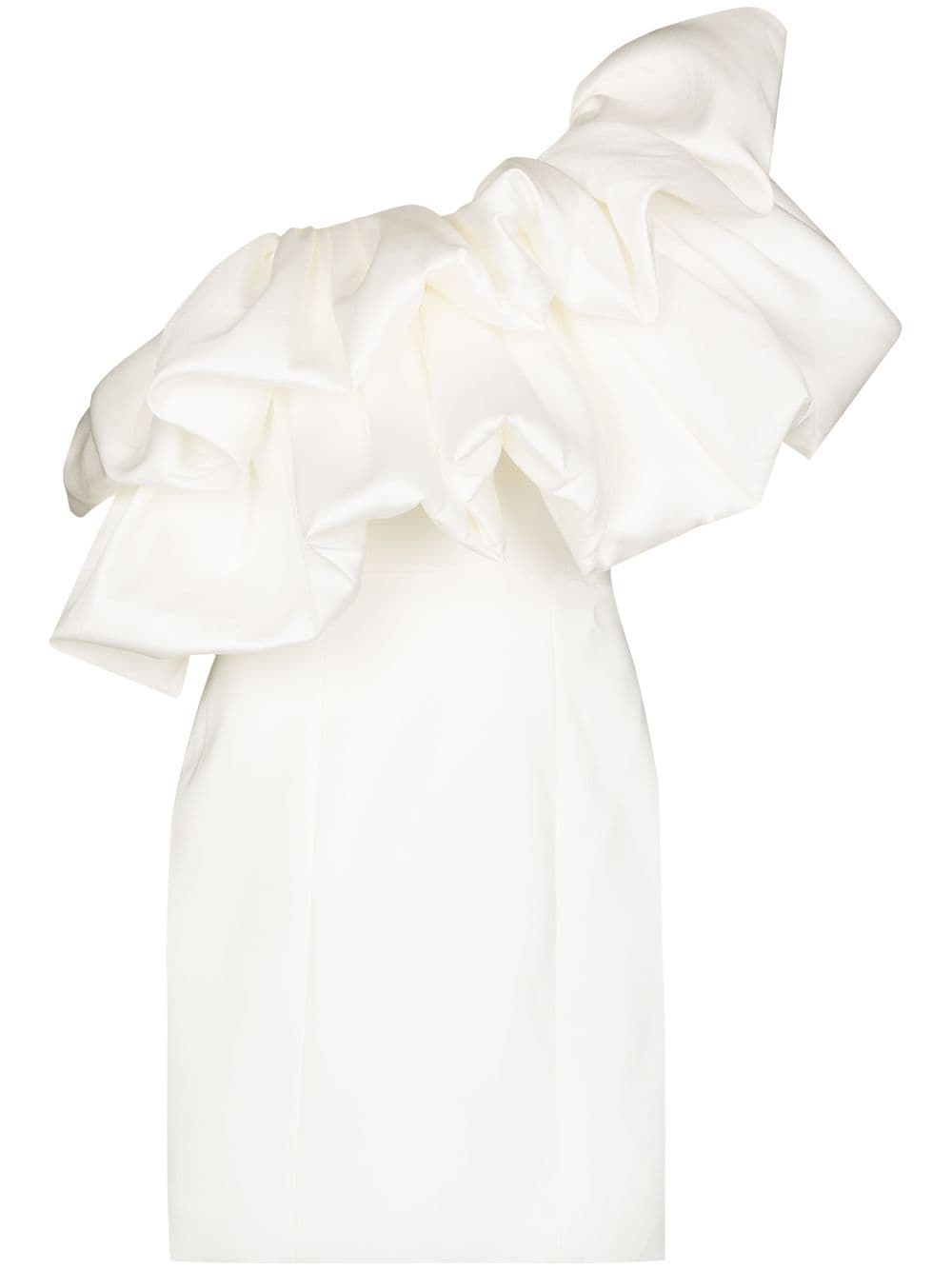 Solace London Finley Ruffled One-Shoulder Mini Dress In White - 20% Off |  Editorialist