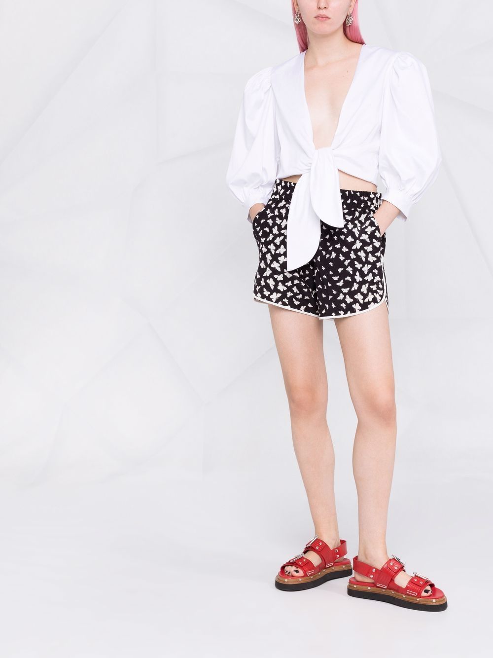RED VALENTINO Butterfly-Print Silk Shorts