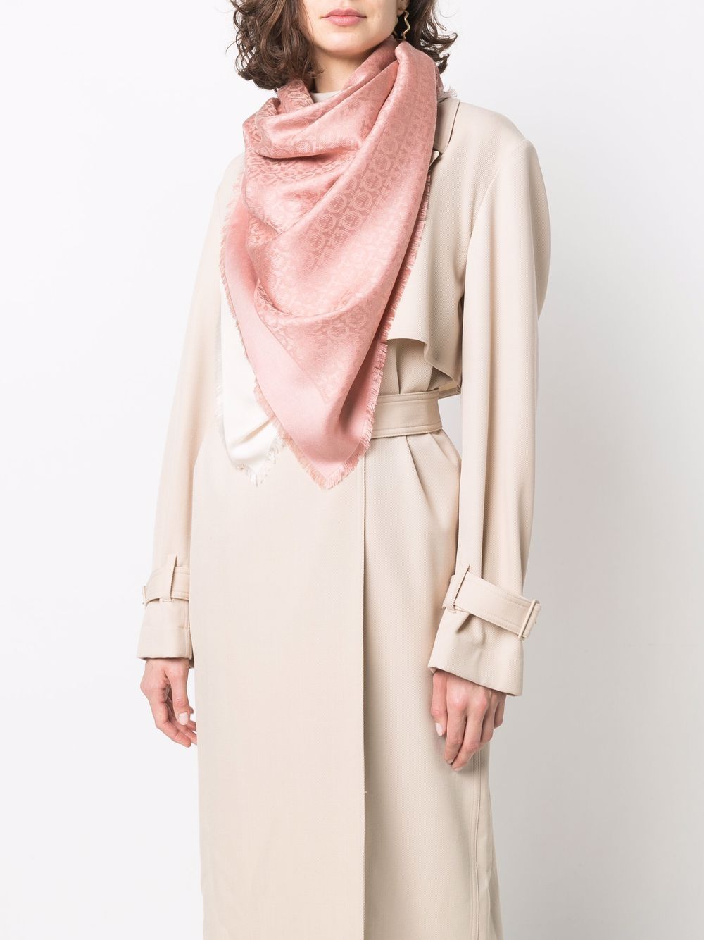Ferragamo Gancini-Jacquard Wool-Silk Scarf - Pink - 40% Off