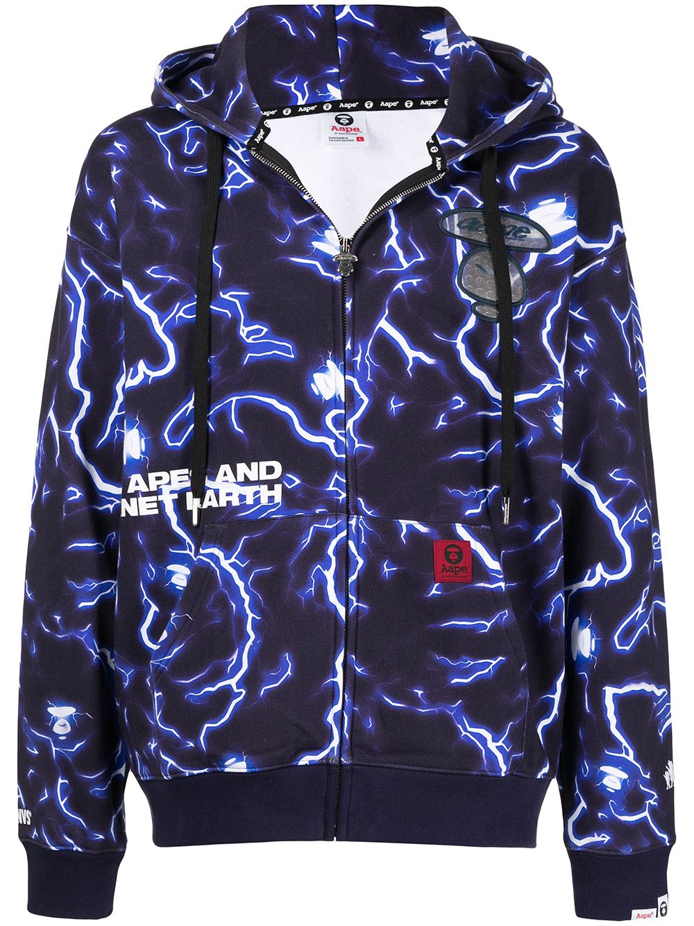 A BATHING APE Lightning マウンテンパーカー Aape By *A Bathing Ape® Lightning Bolt-Motif Zip-Up Hoodie In Blue