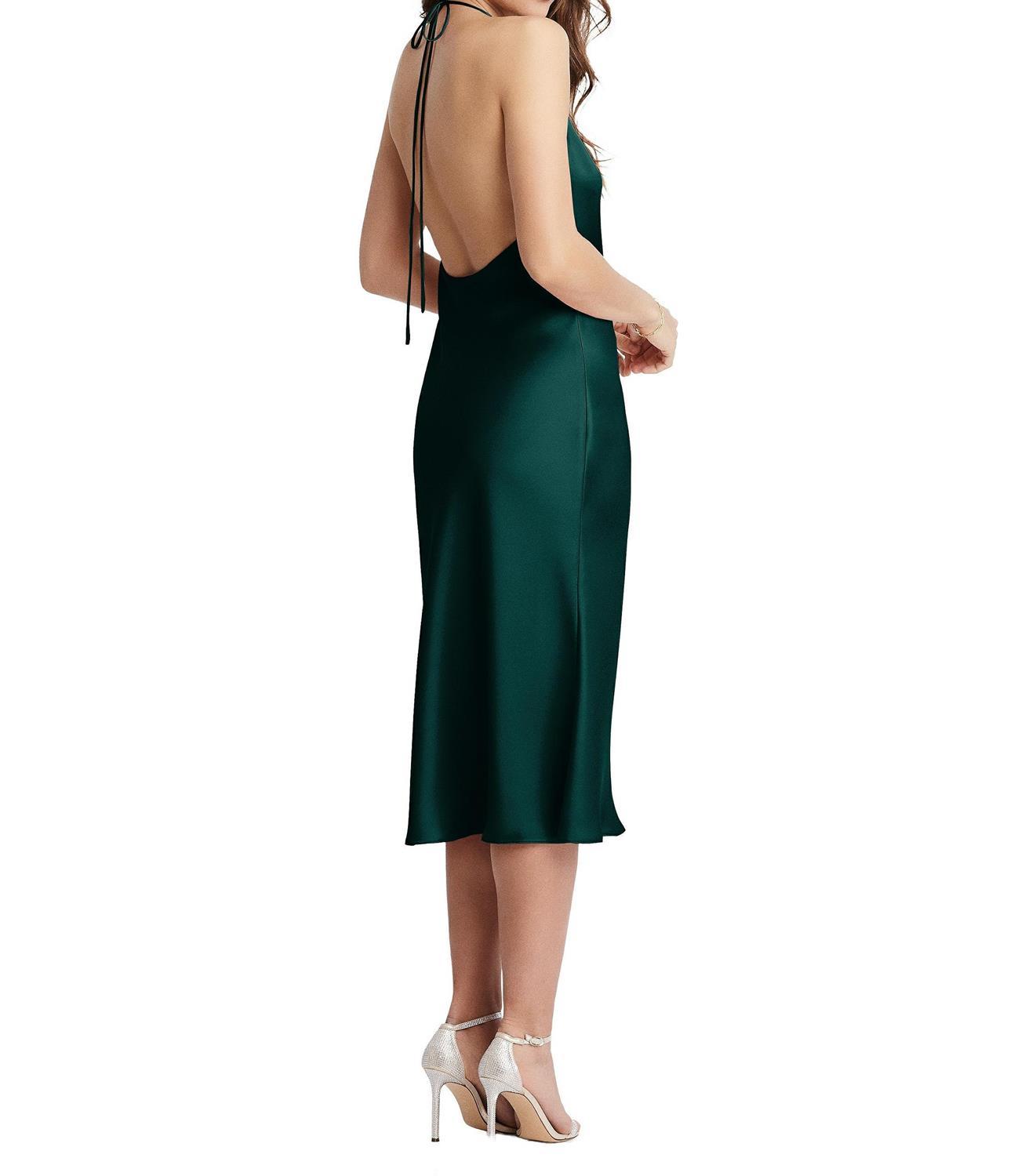 emerald green cowl neck slip dress Emerald Green Silk Slip Dress With Cowl Neck for Special Occasions, Backless Midi Slip Dress, Sheath Dress for Bridesmaids, Birthday Girls