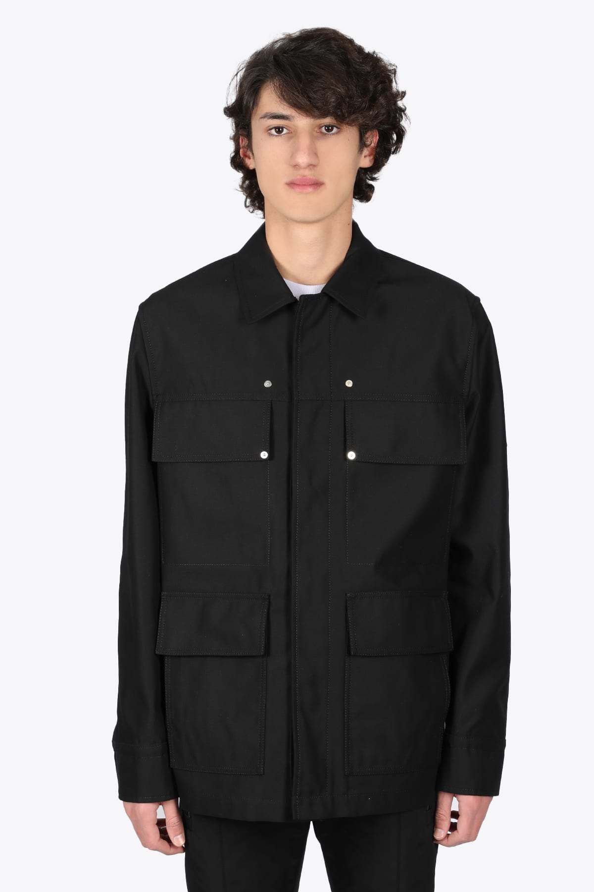 1017 Alyx 9sm Officer Shirt Black Canvas Overshirt With Front 