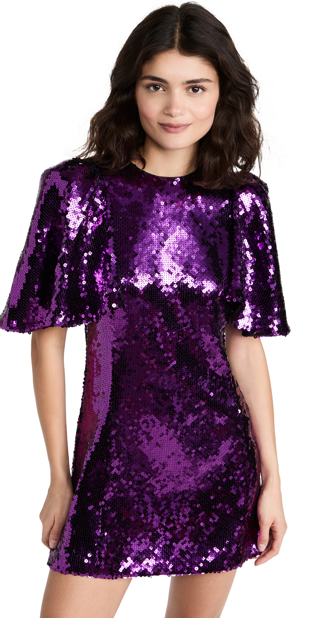 open lace back dress GAME DAY JERSEY SEQUIN DRESS PURPLE Women's Sequin Short-Sleeved Dress   Betsey Johnson