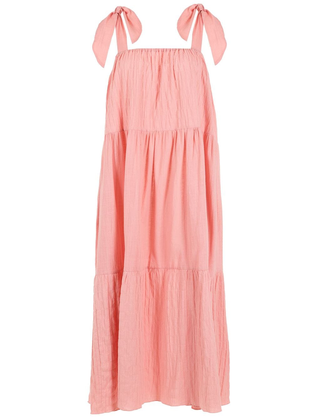 strapless open back dress Rose Pink Cotton Tiered Maxi Dress - Vacation Dresses