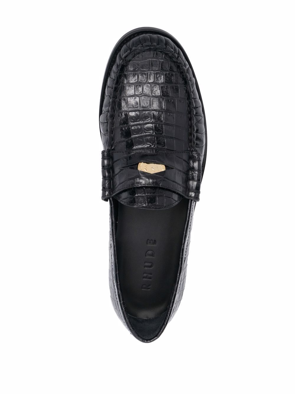 Rhude Black Croc-Embossed Leather Penny Loafers Rhude Croc Embossed Penny Loafer (Men) | Nordstrom main image 4