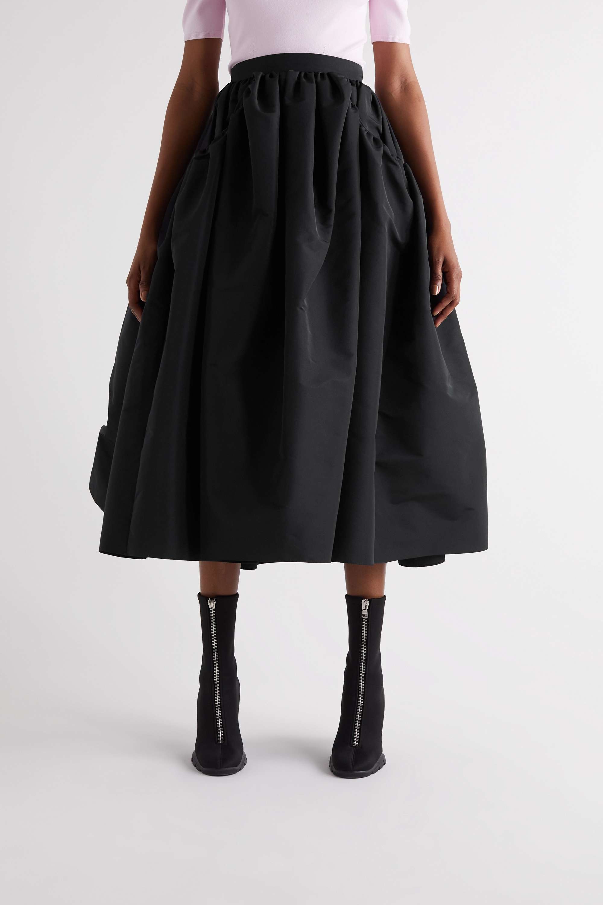 Alexander Mcqueen Black Pleated Faille Midi Skirt - Pink