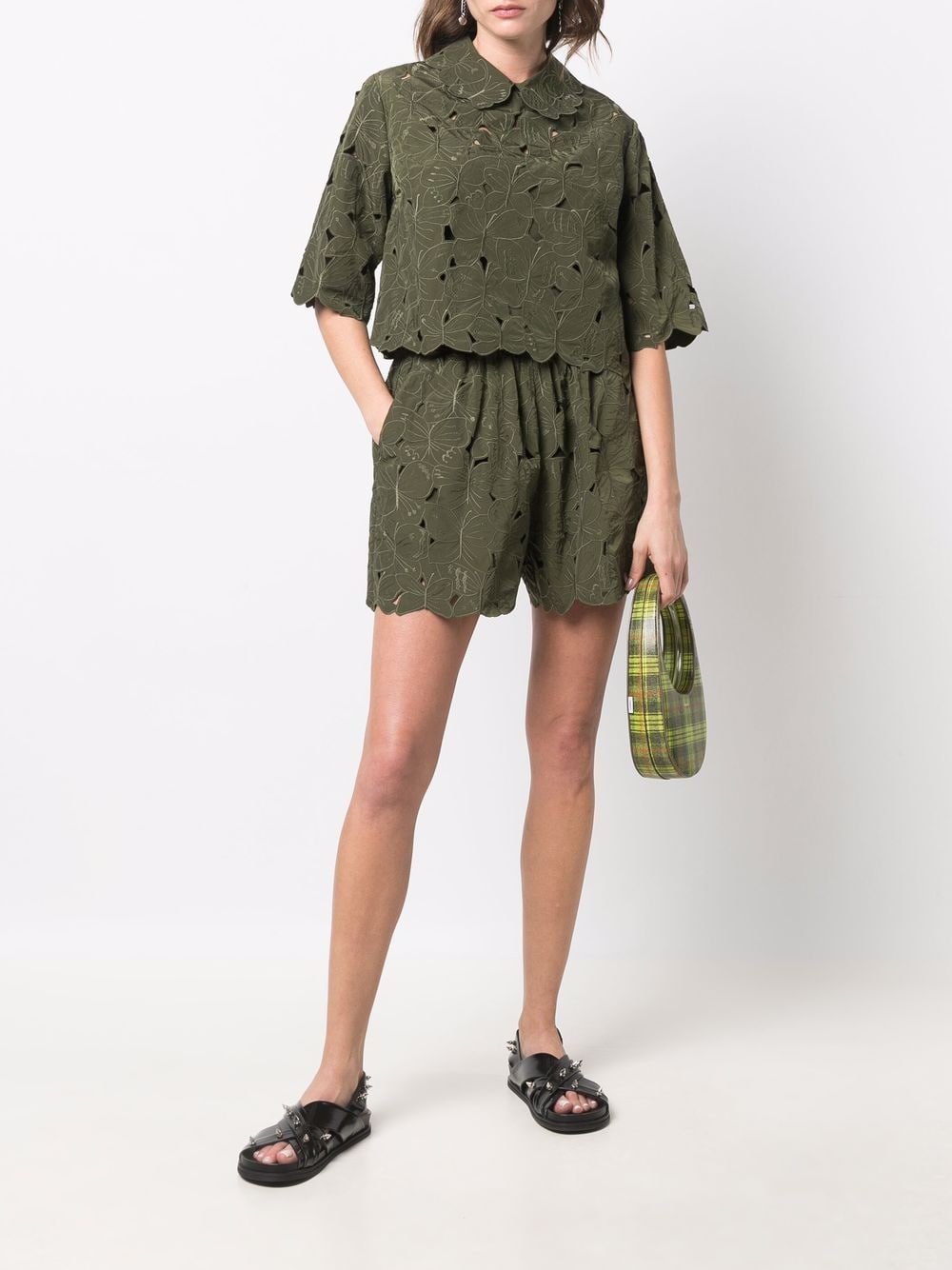 RED VALENTINO High-Waisted Embroidered Shorts