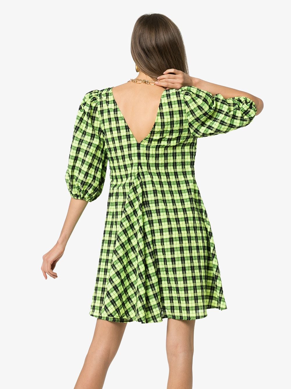 ganni neon green dress Ganni Green Light Smocked Tiered Dress