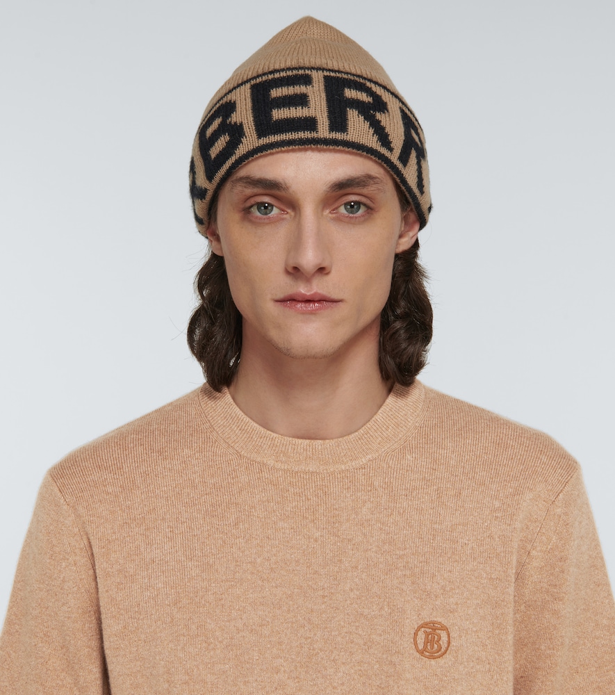 Burberry Logo Intarsia Cashmere Beanie - Beige | Editorialist
