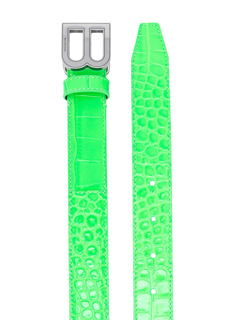Balenciaga Hourglass Croc-Embossed Leather Belt in Bright Green Balenciaga Bright Green Croc Embossed Hourglass XS with  main image 4