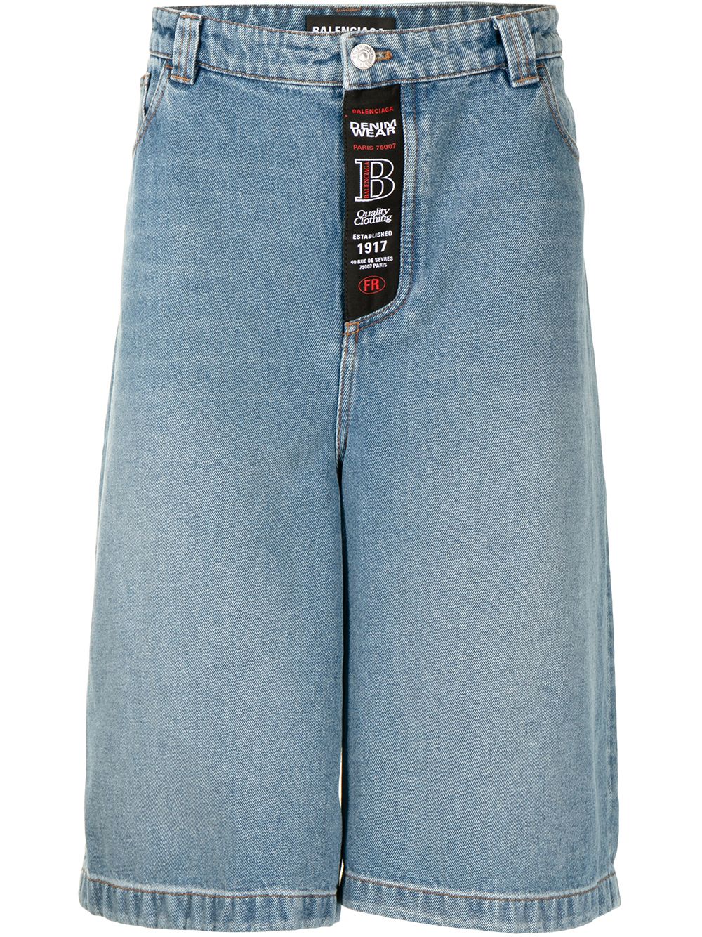 Balenciaga Mid-Wash Denim Skater Shorts - Blue | Editorialist