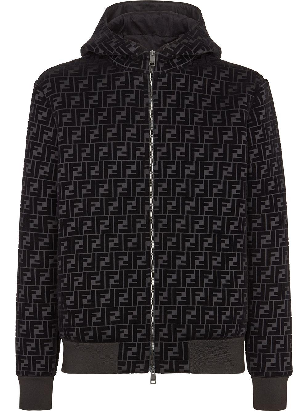 Fendi Velvet Ff Zipped Hooded Jacket - Black | Editorialist