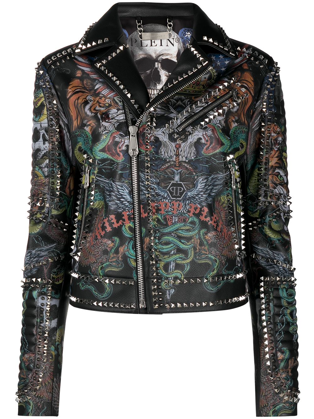 PHILIPP PLEIN Tattoo-Print Biker Jacket
