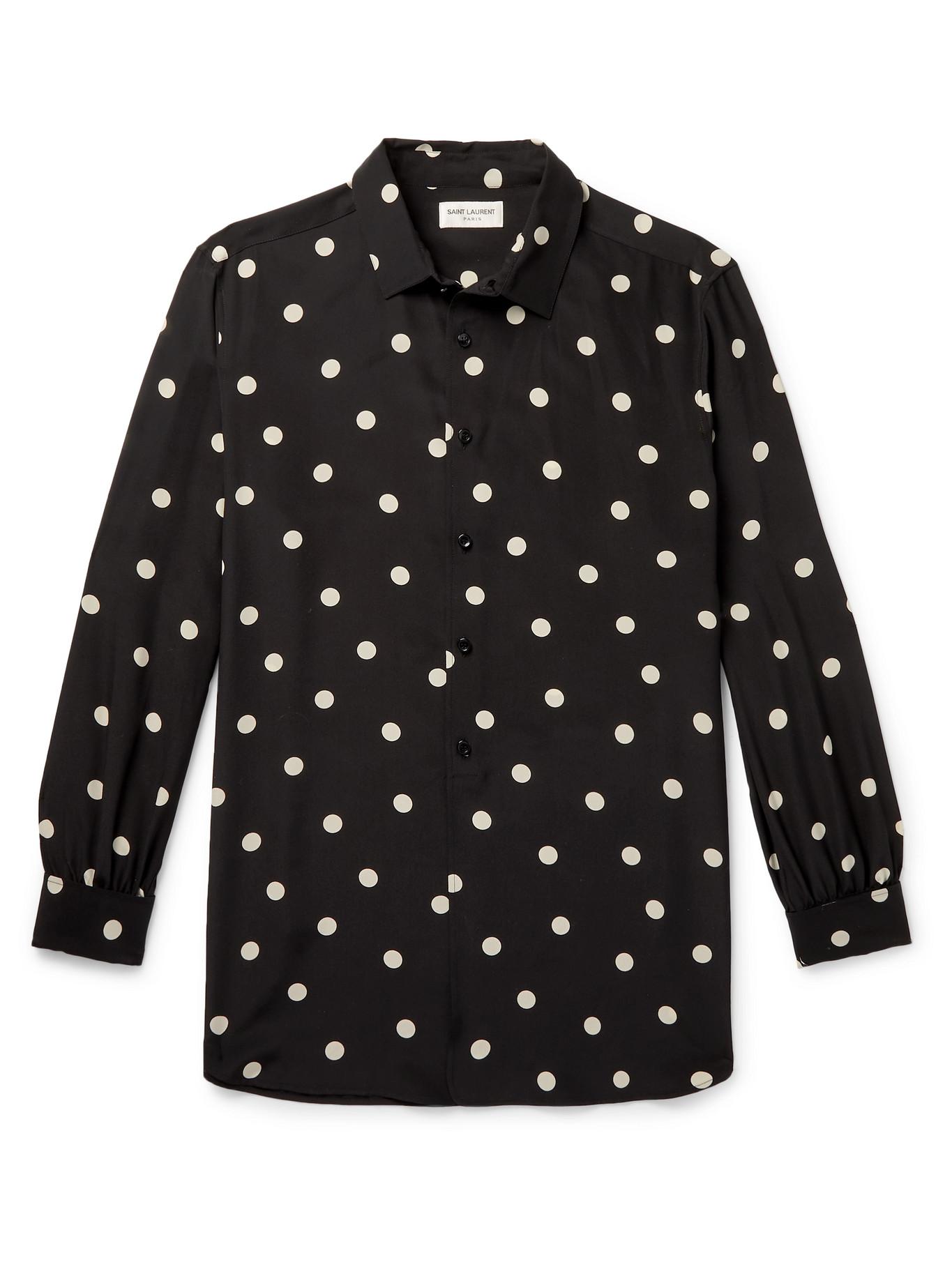 Saint Laurent Polka-Dot Silk-Satin Shirt - Black | Editorialist