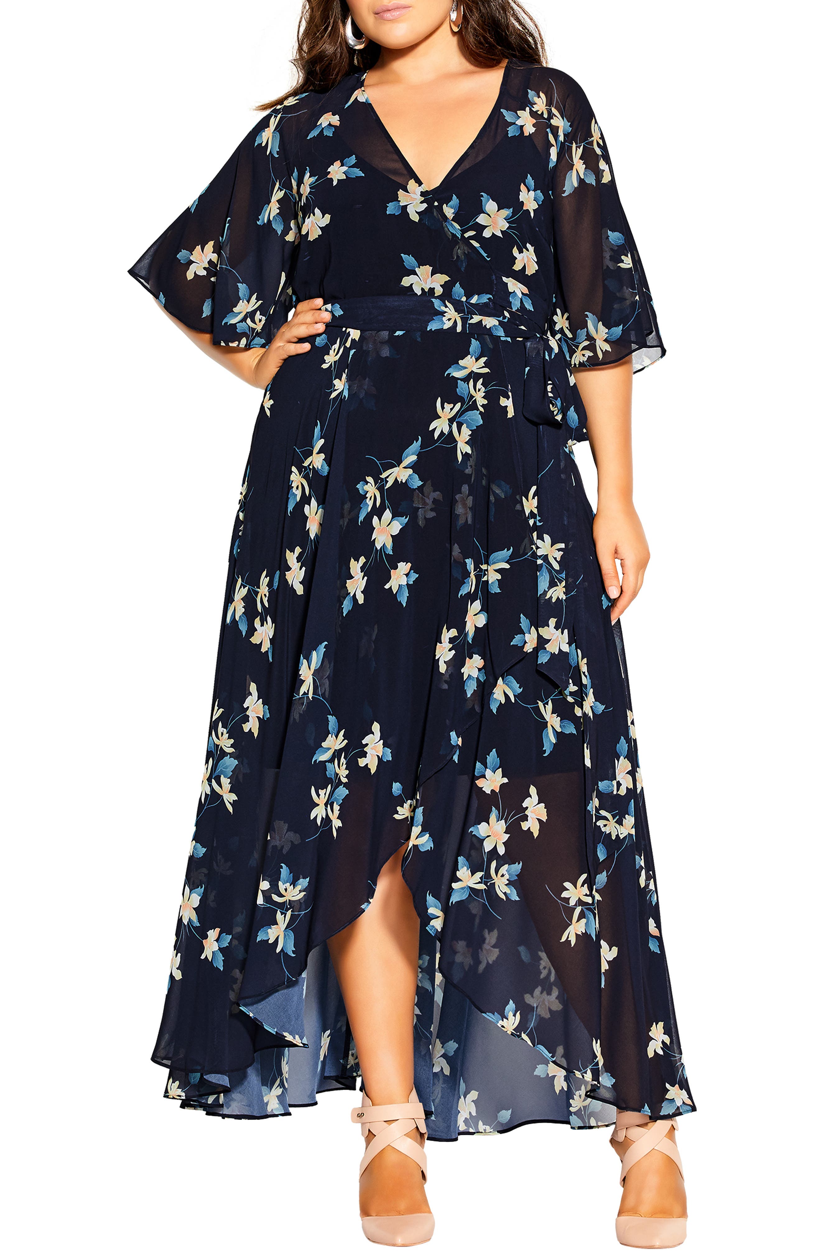 city chic blue wrap dress City Chic Plus Size Opulent Elbow Sleeve Dress