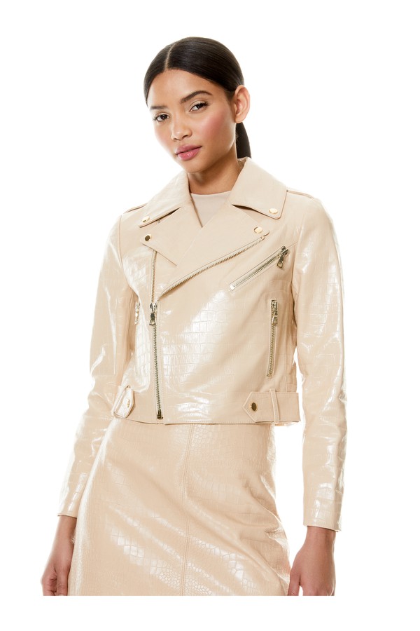 Alice + Olivia Cody Croc Leather Jacket In Brown / Multicolor  display picture 1