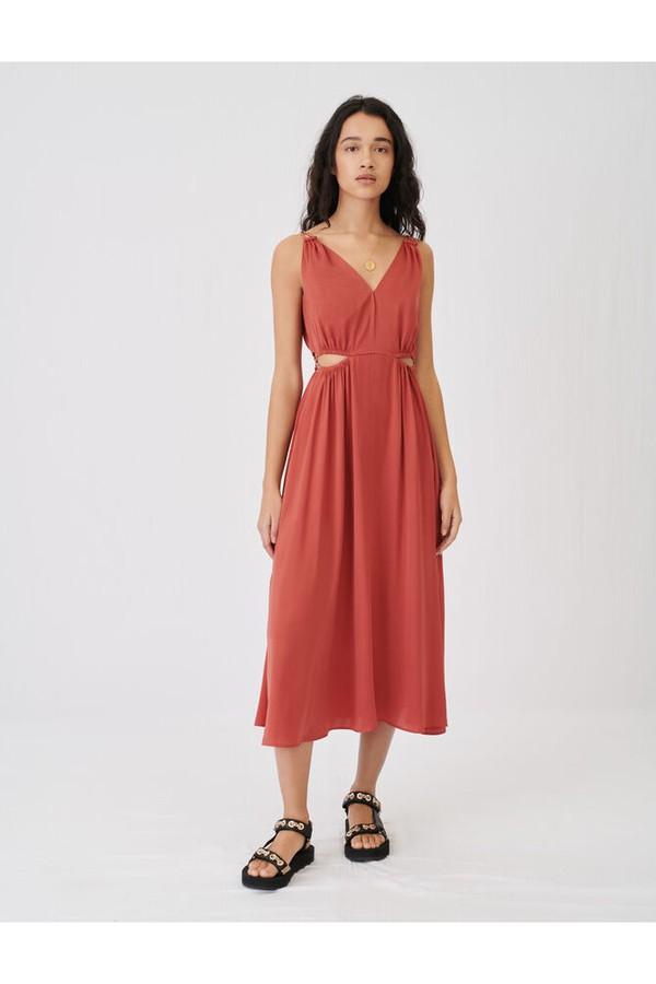 maje satin dress with braided straps Long flowing dress with braided back Black