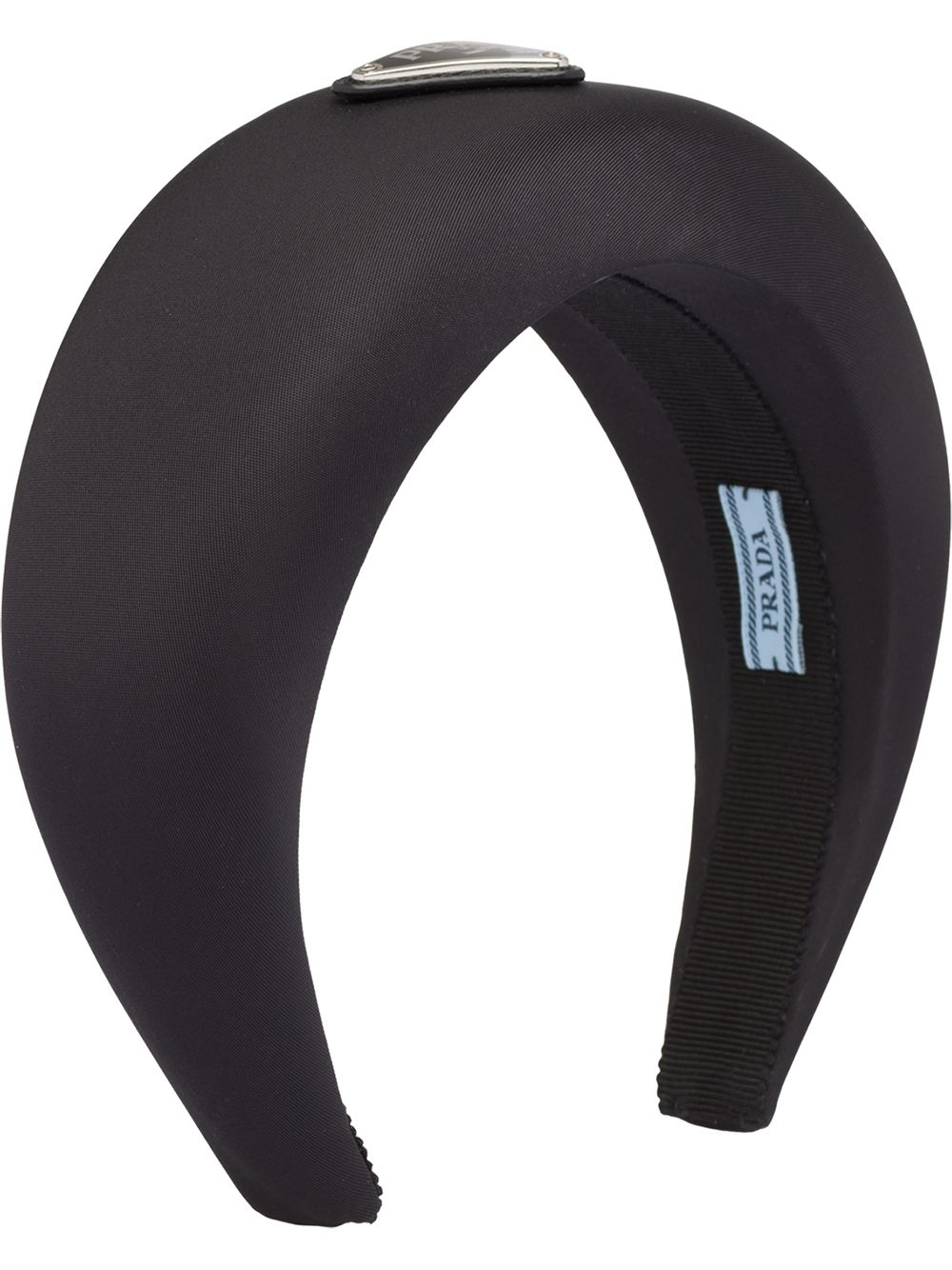 PRADA STYLE Black satin Knotted Headband triangular LOGO Prada Black Satin Triangle Logo Wide Headband Prada | TLC main image 2