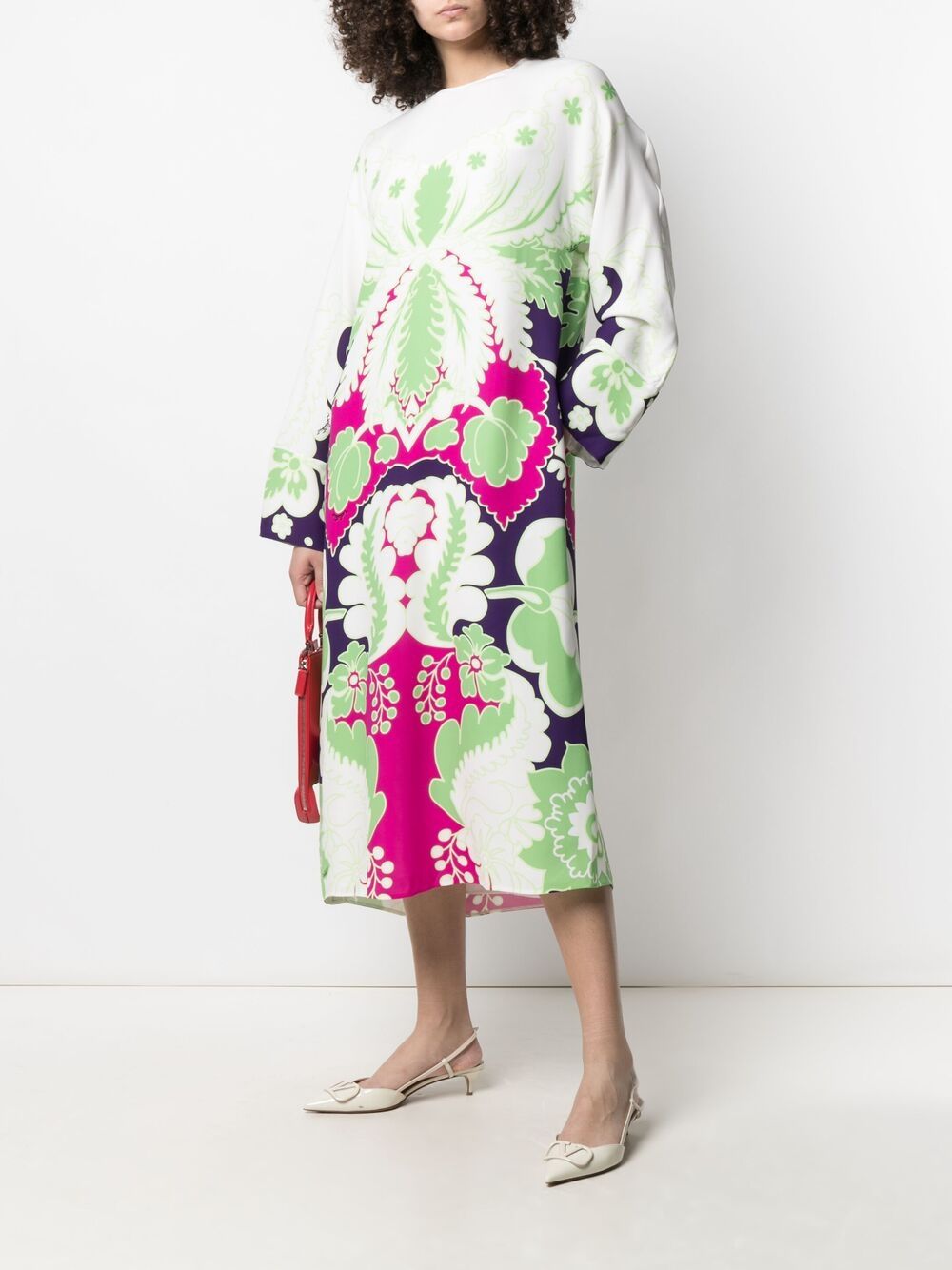 VALENTINO Floral Print Silk Midi Dress