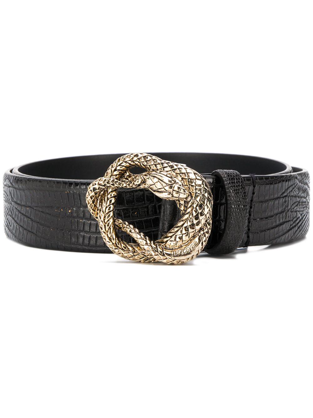 Just Cavalli Black Croc-Embossed Belt with Gold Logo Buckle Roberto Cavalli Black Croc Embossed Leather Logo Buckle Belt  main image 3