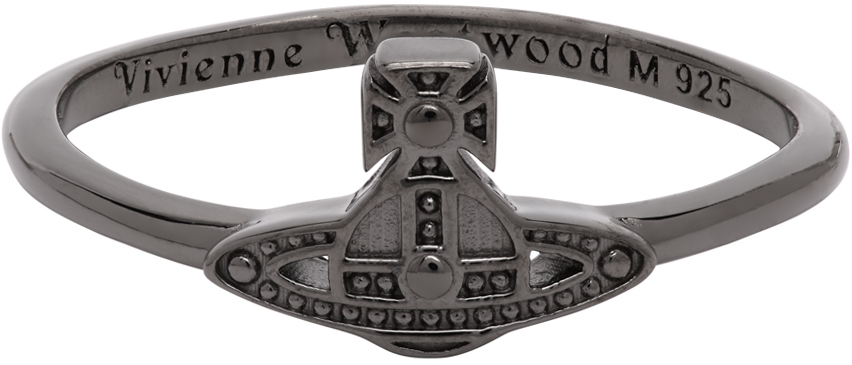 Vivienne Westwood Gunmetal Oslo Ring In Ruthenium - 47% Off
