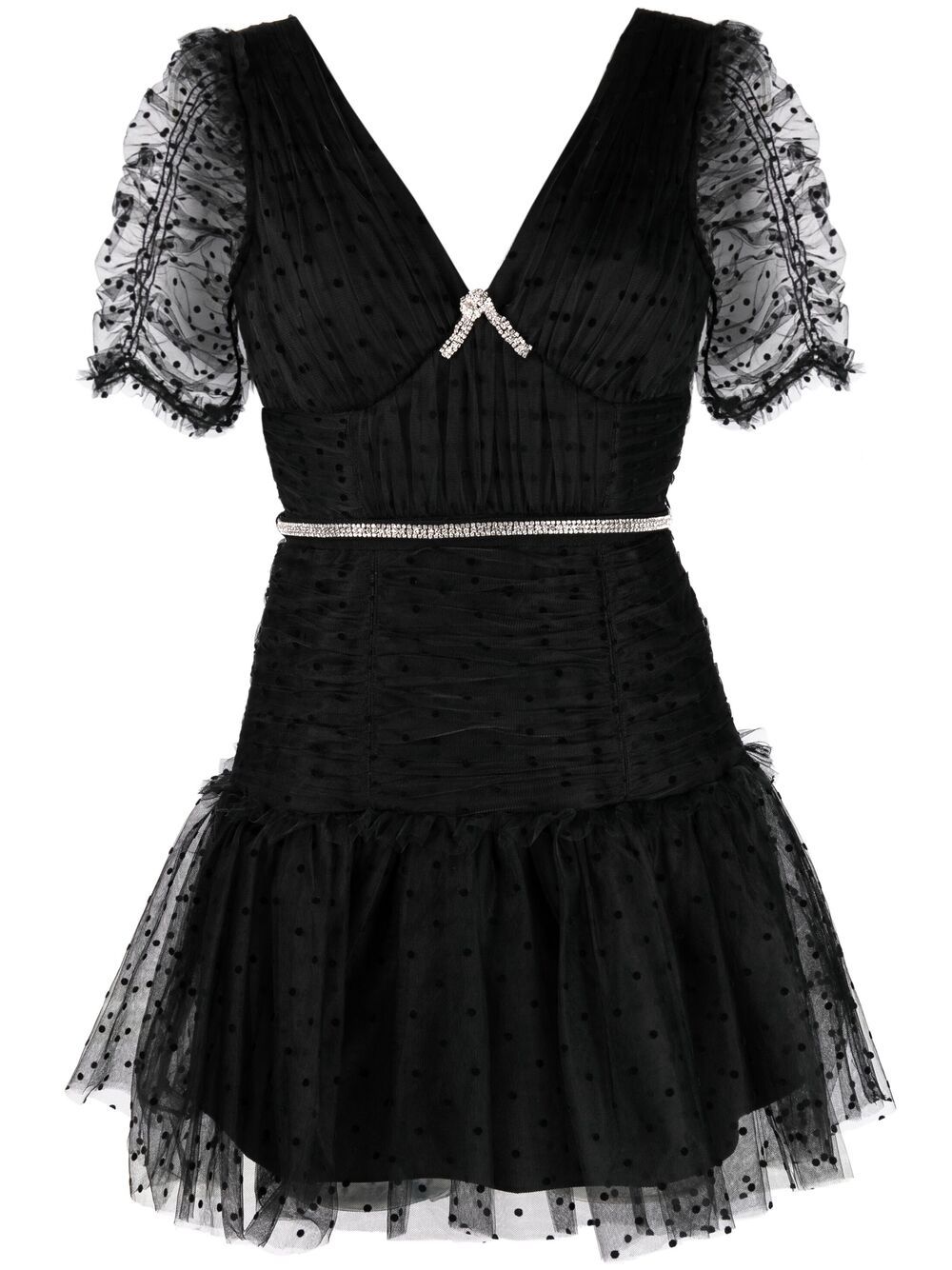 Self-Portrait Polka-Dot Tulle Mini Dress In Black - 39% Off | Editorialist