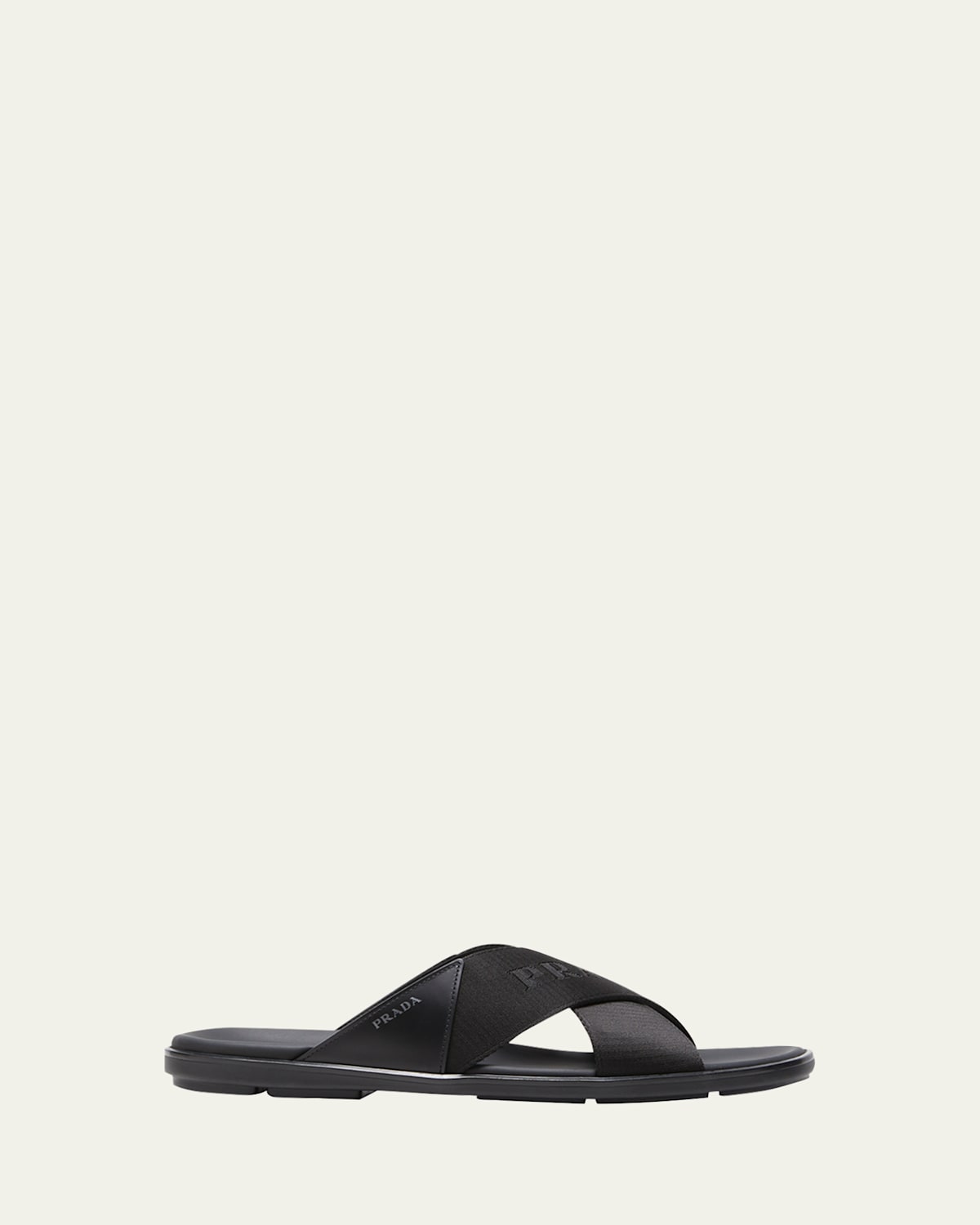 Prada Nastro Web Logo Slide Sandals - Black | Editorialist