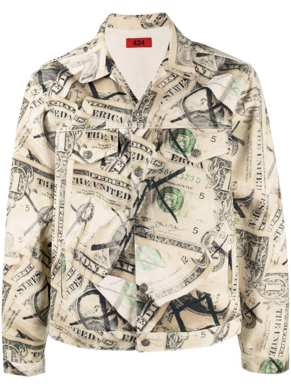 424 424 Dollar Bill Print Denim Jacket
