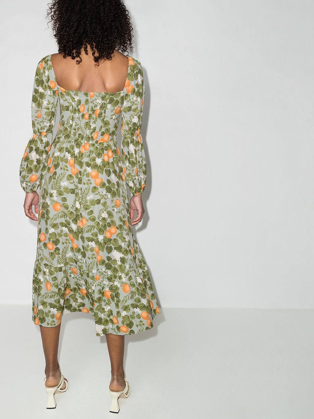 reformation mica dress orange grove Reformation Mica Orange-Print Midi Dress In Green - 60% Off