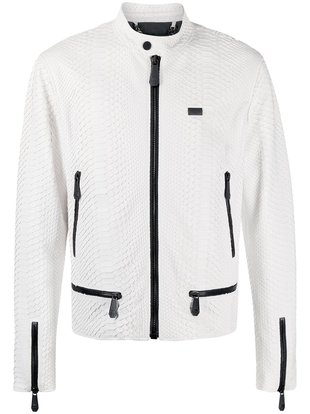 PHILIPP PLEIN Philipp Plein White Textured Leather Jacket