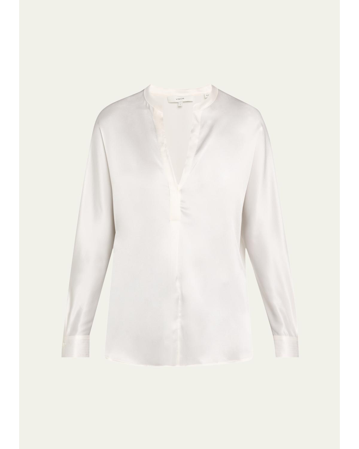 VINCE Vince Silk Band-Collar Blouse