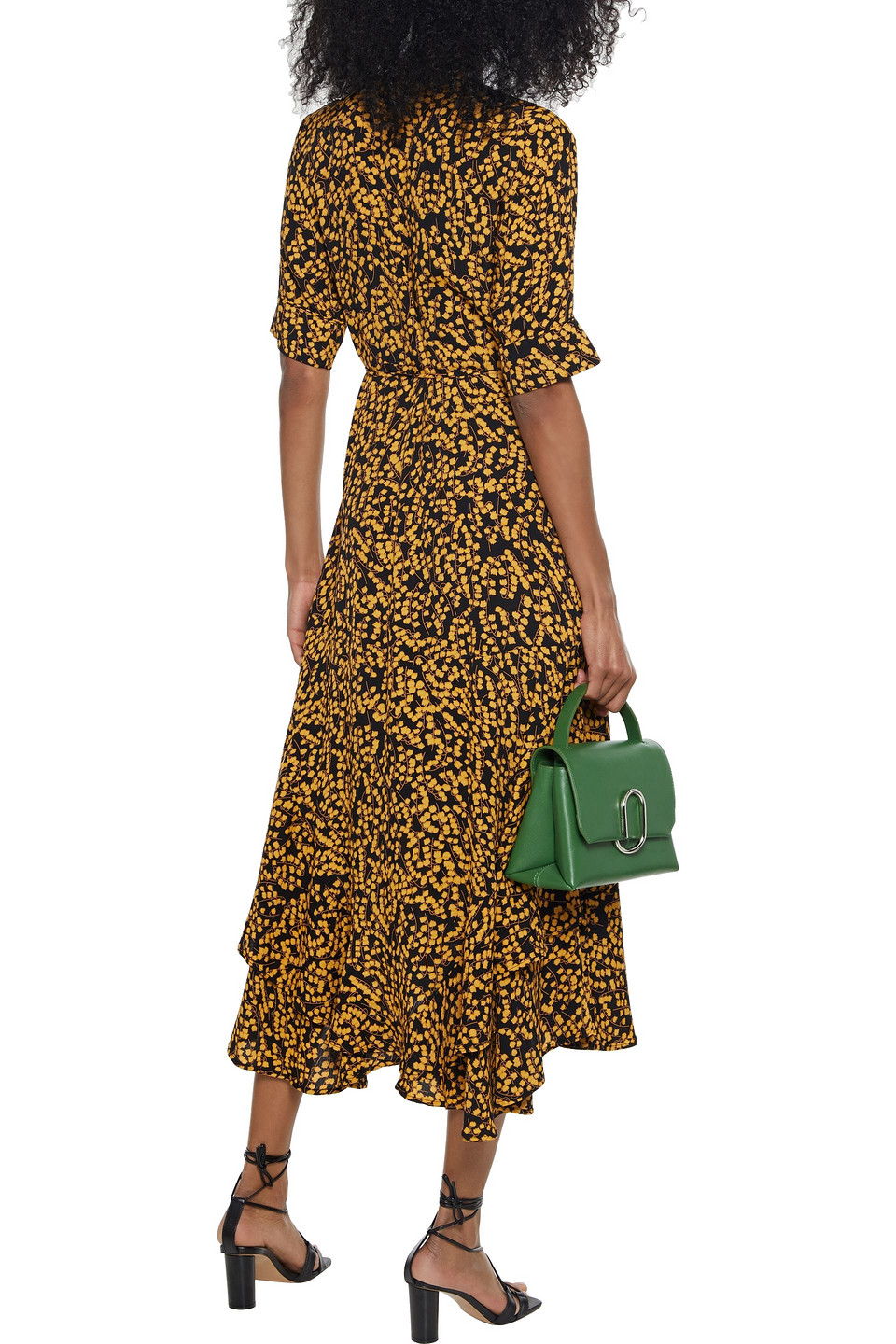 Ganni The Anna Printed Crepe Midi Wrap Dress In Black - 50% Off |  Editorialist